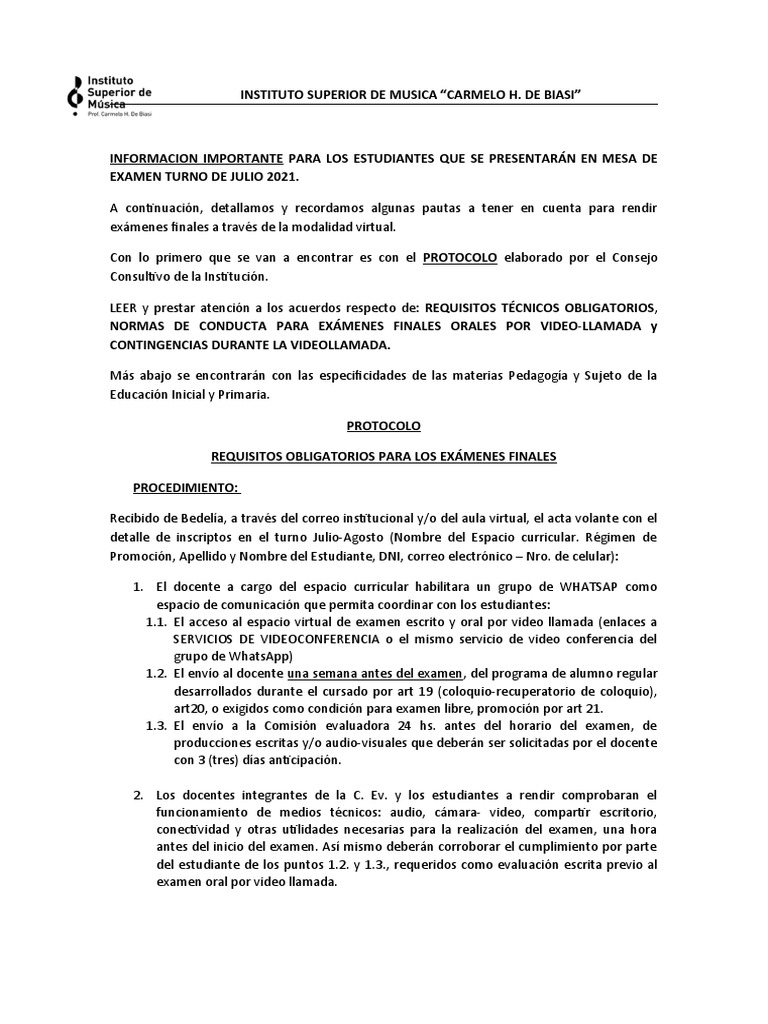 Protocolo Mesas de Examen Final | PDF | Prueba (evaluación) | Evaluación
