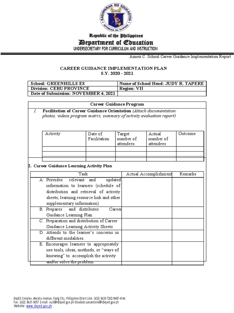 Career Guidance Implementation Plan | PDF | Curriculum | Decision Making