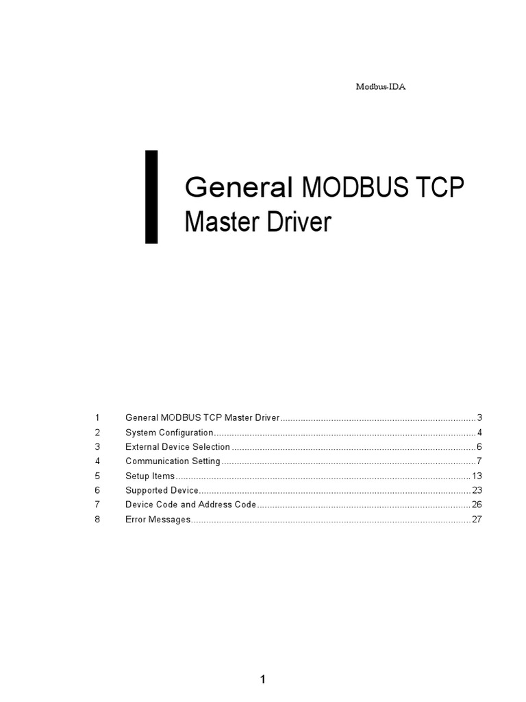 General MODBUS TCP Master Driver | PDF | Transmission Control Protocol | Computer Hardware