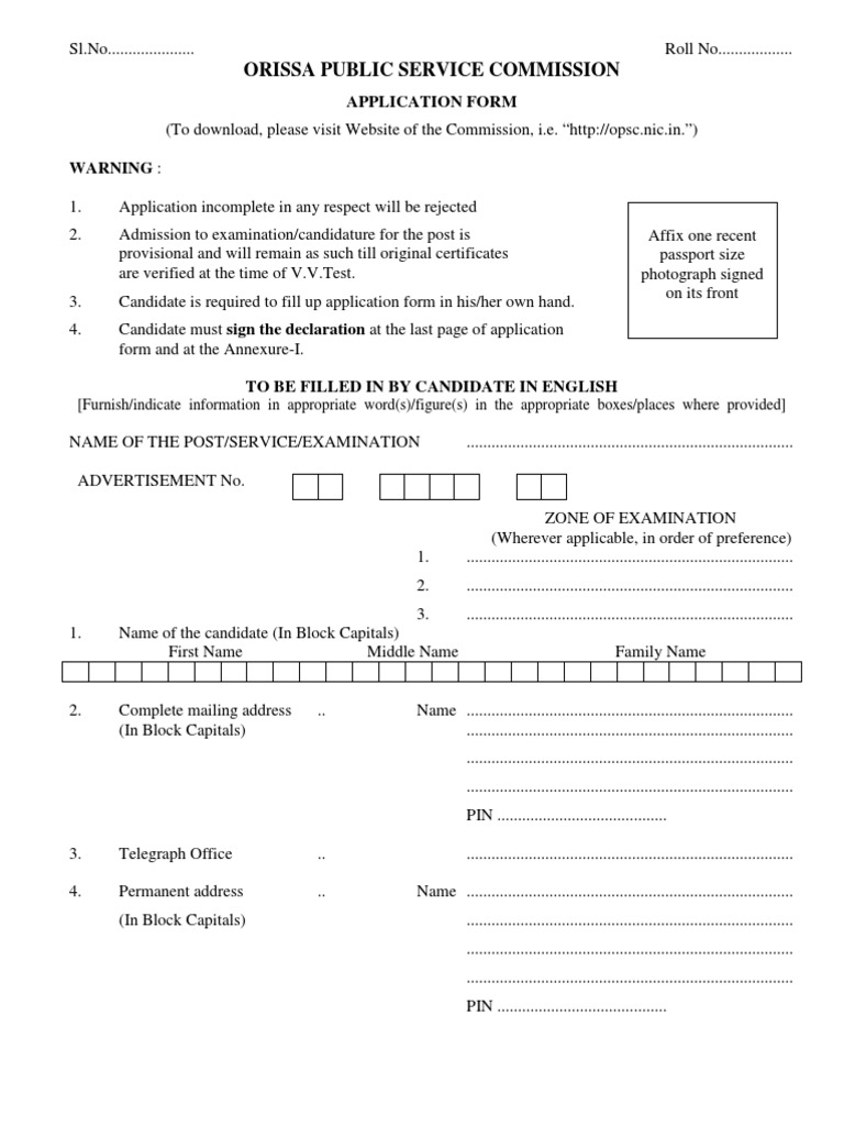 Orissa Public Service Commission: Application Form | PDF | Postgraduate ...