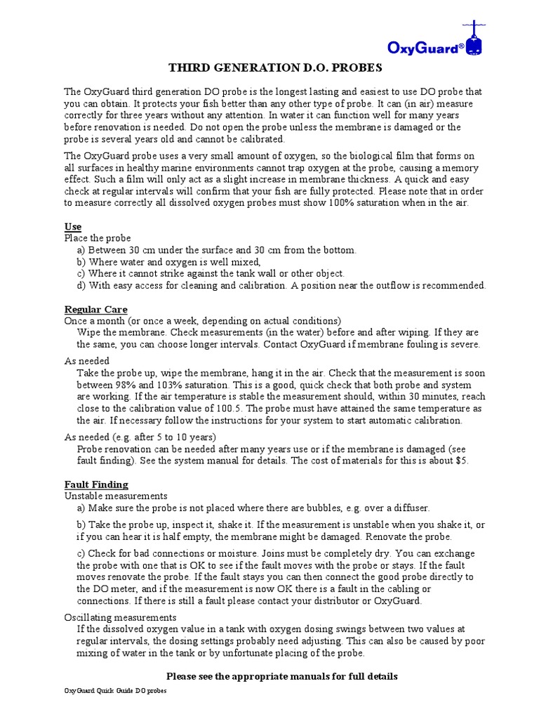 Third Generation D.O. Probes: Oxyguard Quick Guide Do Probes | PDF ...