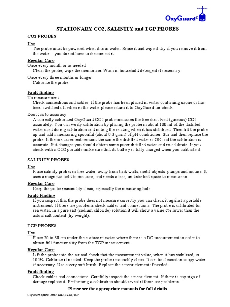 OxyGuard Quick Guide CO2, NaCl, TGP | PDF | Calibration | Water