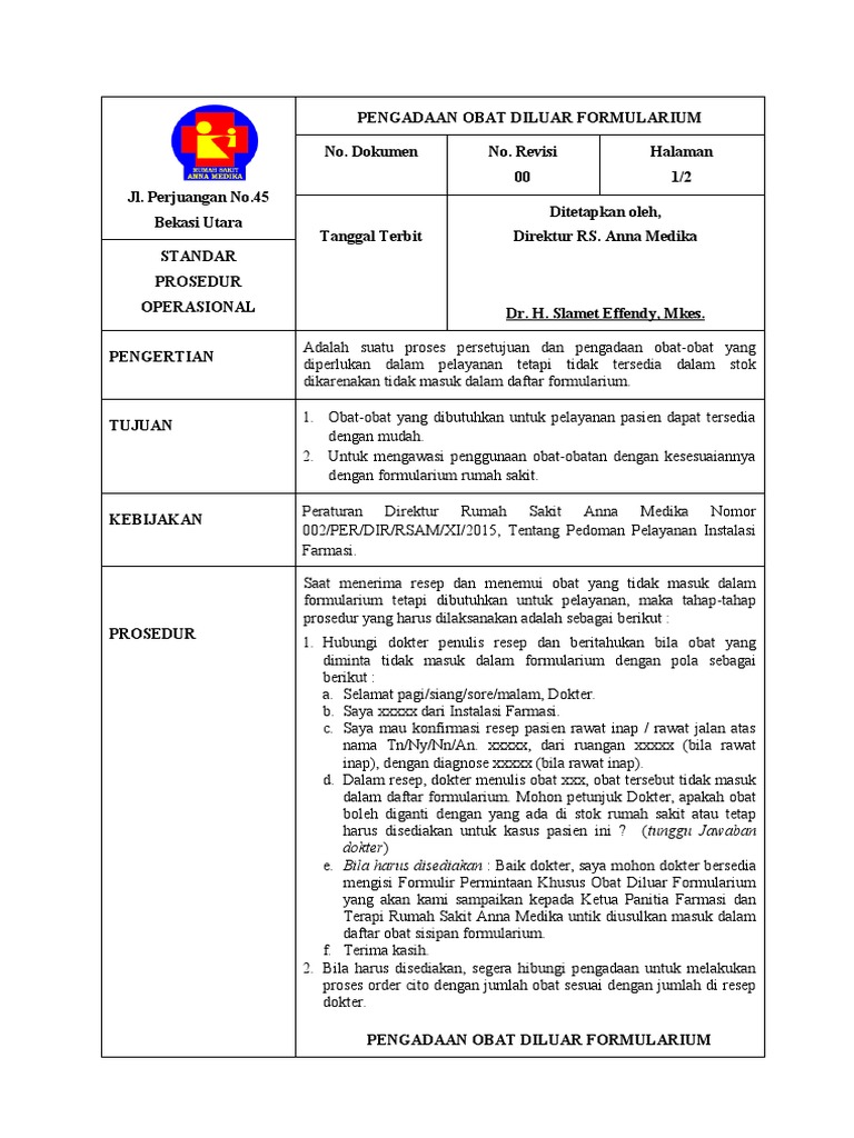 Spo Pengadaan Obat Diluar Formularium Pdf