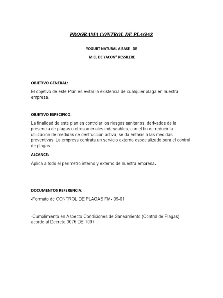 Programa Control de Plagas y Formato | PDF | Plaga (organismo ...