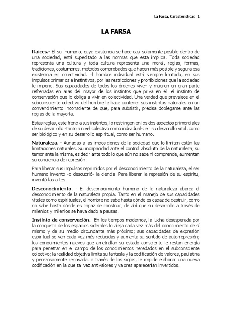 Características de la Farsa Dramática | PDF