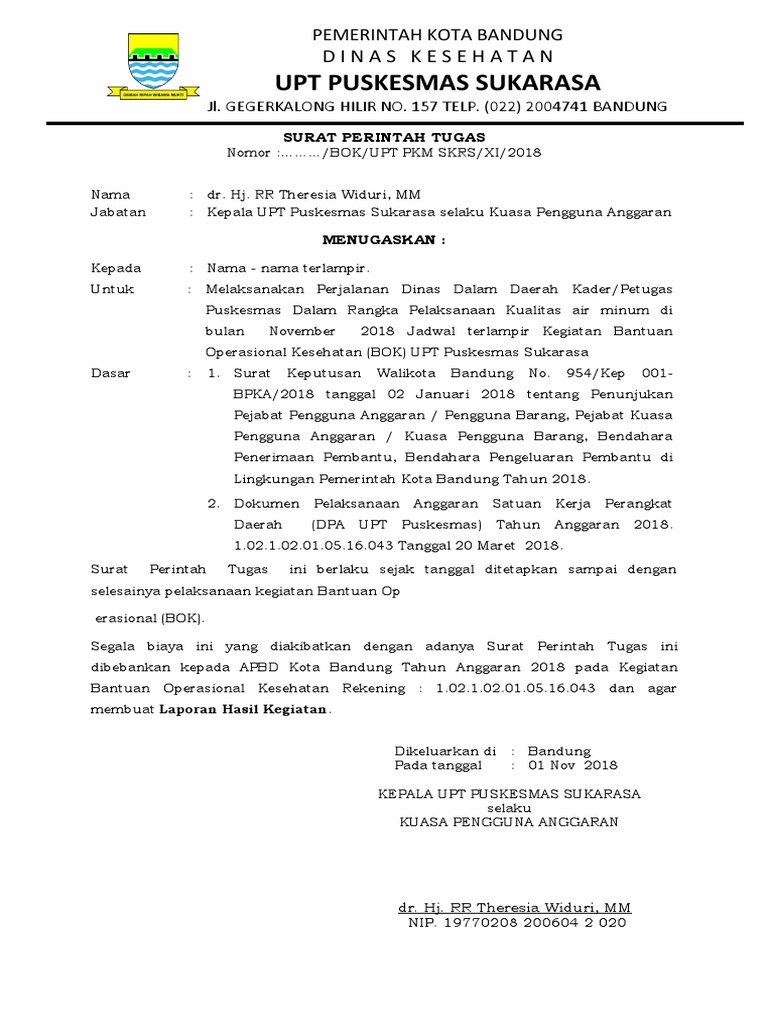 Contoh Surat Perintah Tugas | PDF | Pengelolaan Keuangan & Uang