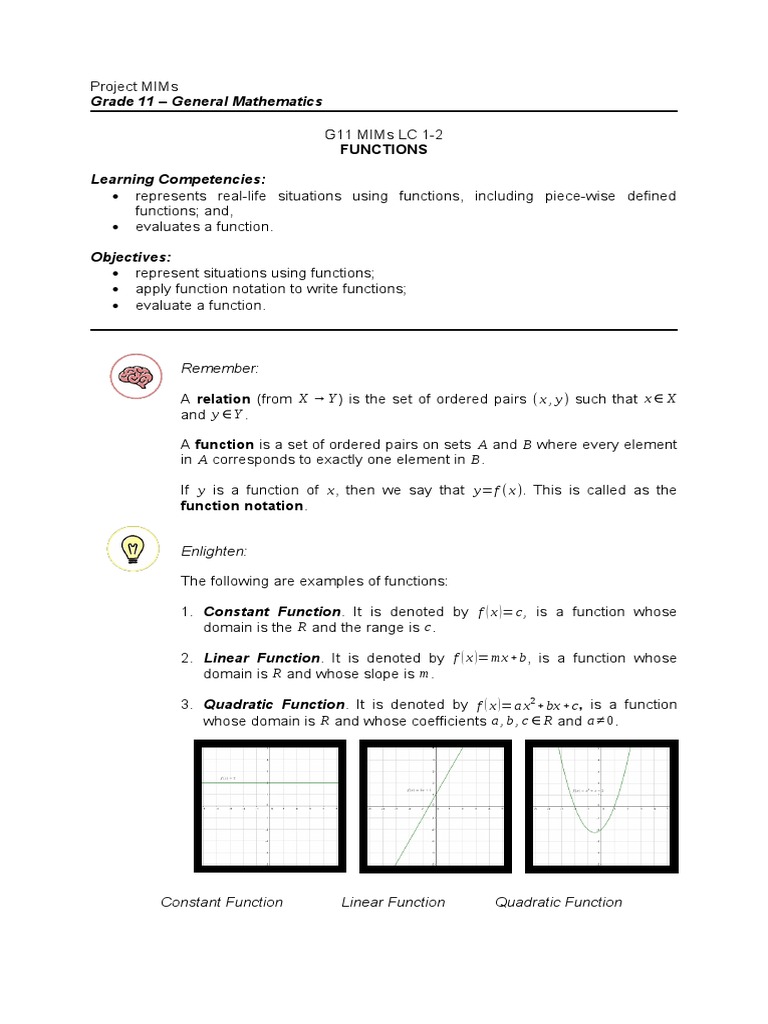 Functions: Grade 11 - General Mathematics | Download Free PDF ...