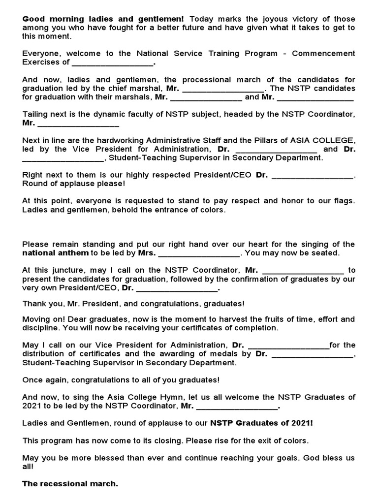 NSTP Graduation Script | PDF