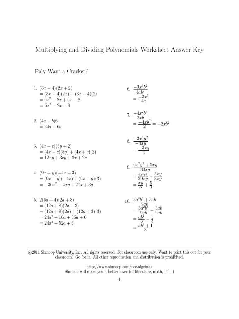 Multiplying and Dividing Polynomials Answers | PDF