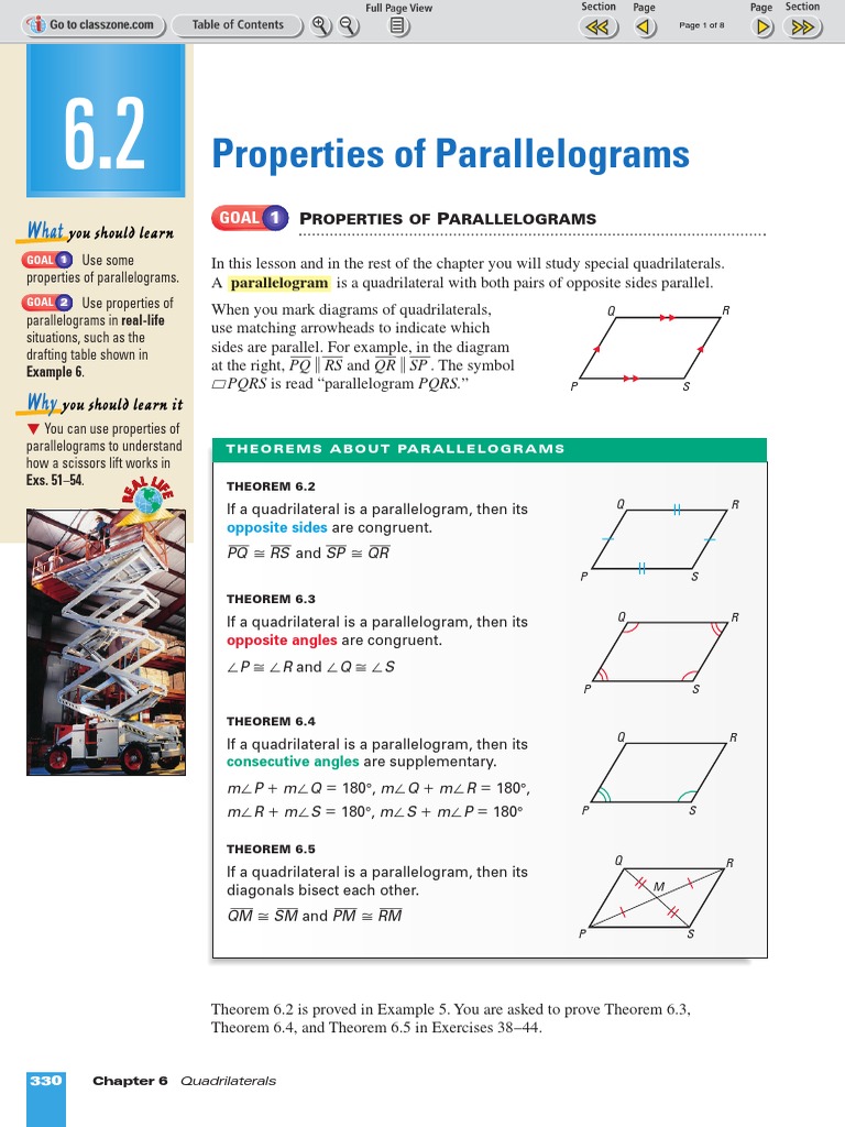 Parallelogram Properties Chart Classification Of Quadrilaterals, Key