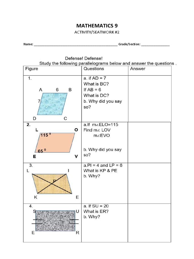 Conditions On Parallelograms Activity | PDF | Career & Growth | Business
