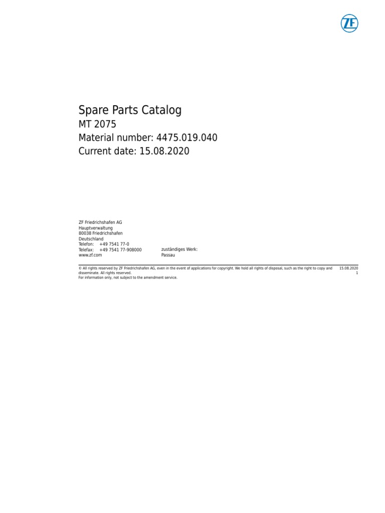 Spare Parts Catalog: MT 2075 Material Number: 4475.019.040 Current Date ...