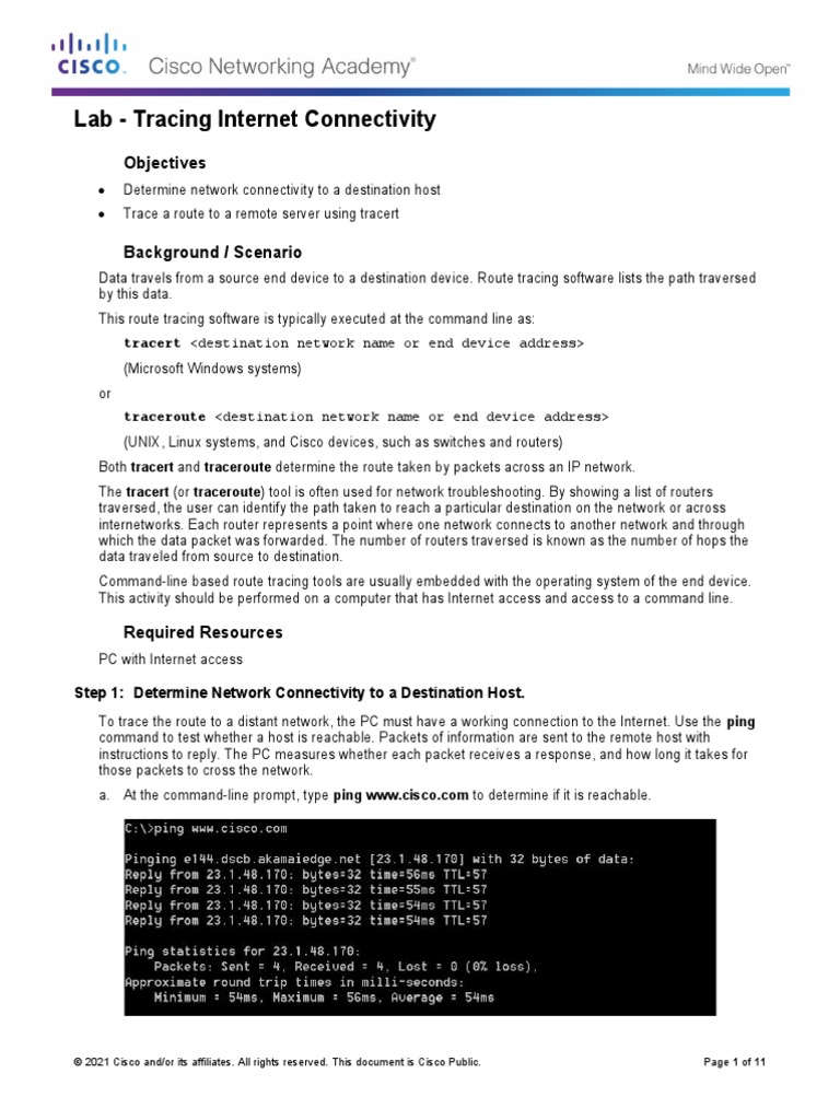 Jawaban - 1.3.2.4 Lab - Tracing Internet Connectivity | PDF | Computer Network | Router (Computing)