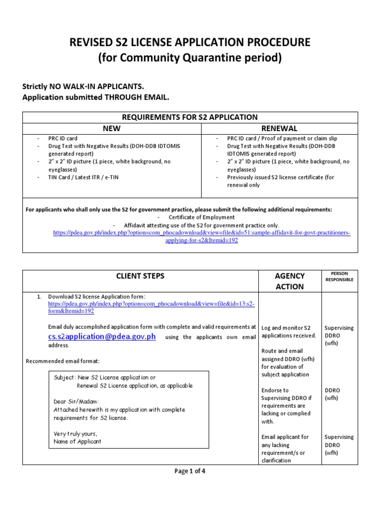 Revised S2 License Application Procedure (For Community Quarantine ...