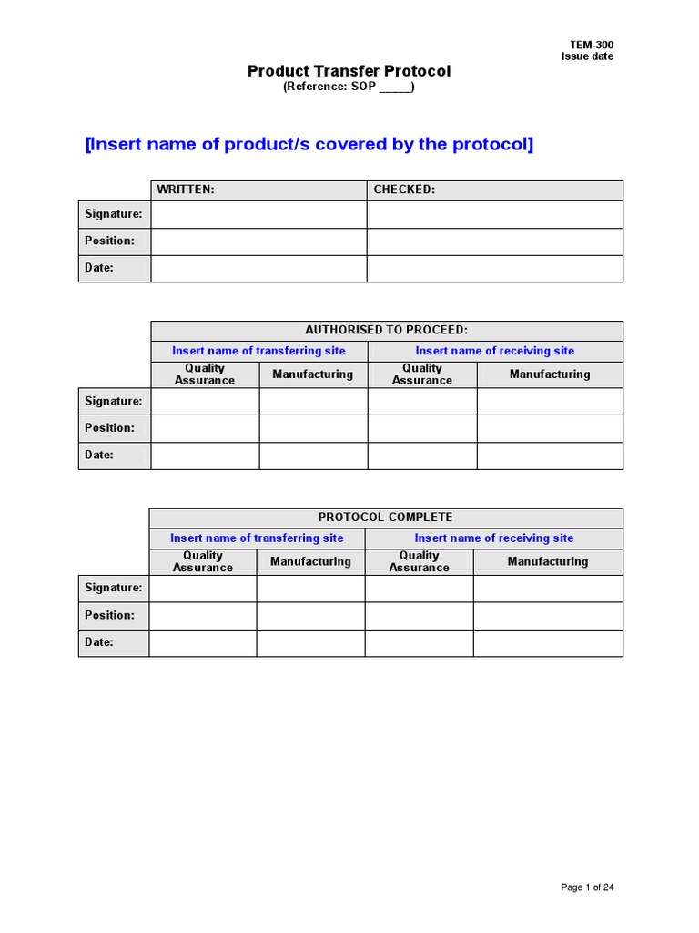 TEM 300 Product Transfer Protocol Template Sample | Download Free PDF ...