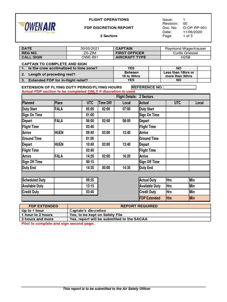 Flight Operations Report on the Extension of a Flight Duty Period Due ...