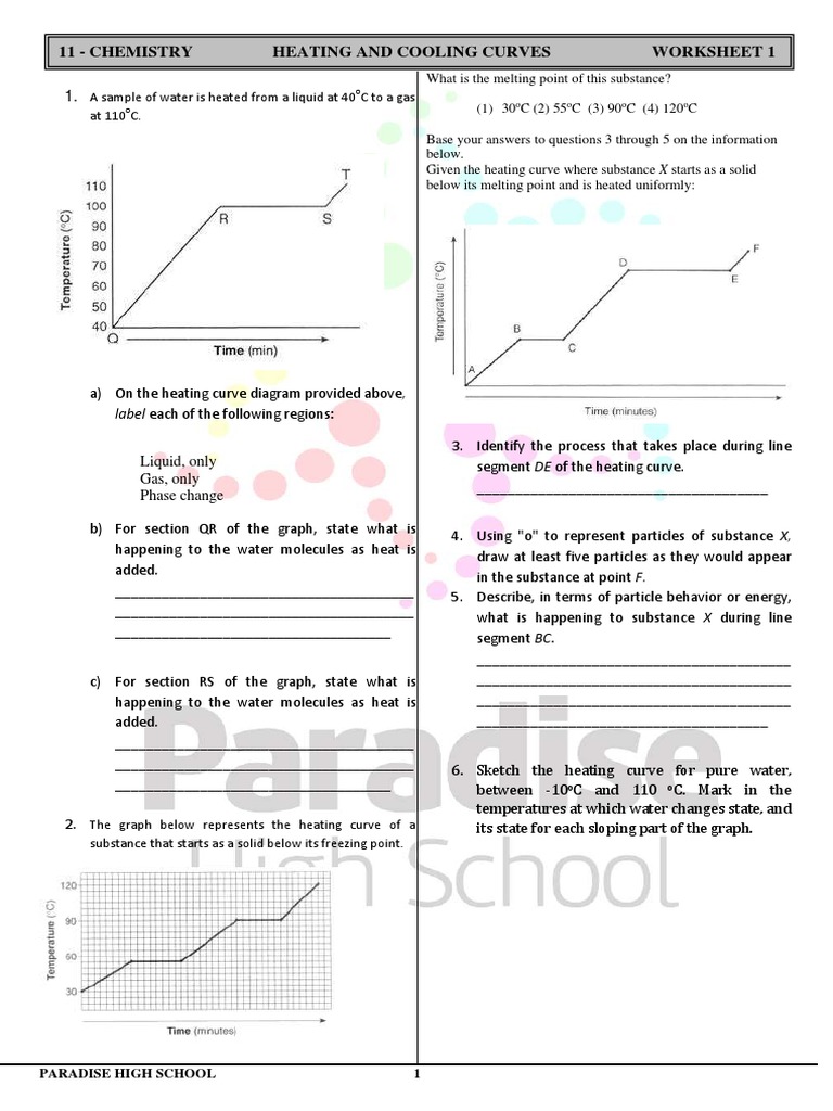 Heating and Cooling Curves Worksheet | PDF | Melting Point | Phase (Matter)