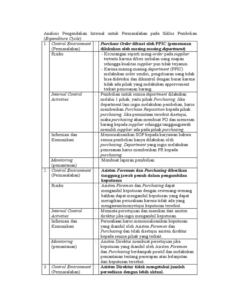 Analisis Kontrol Internal Siklus Pembelian | PDF | Pengelolaan Keuangan ...