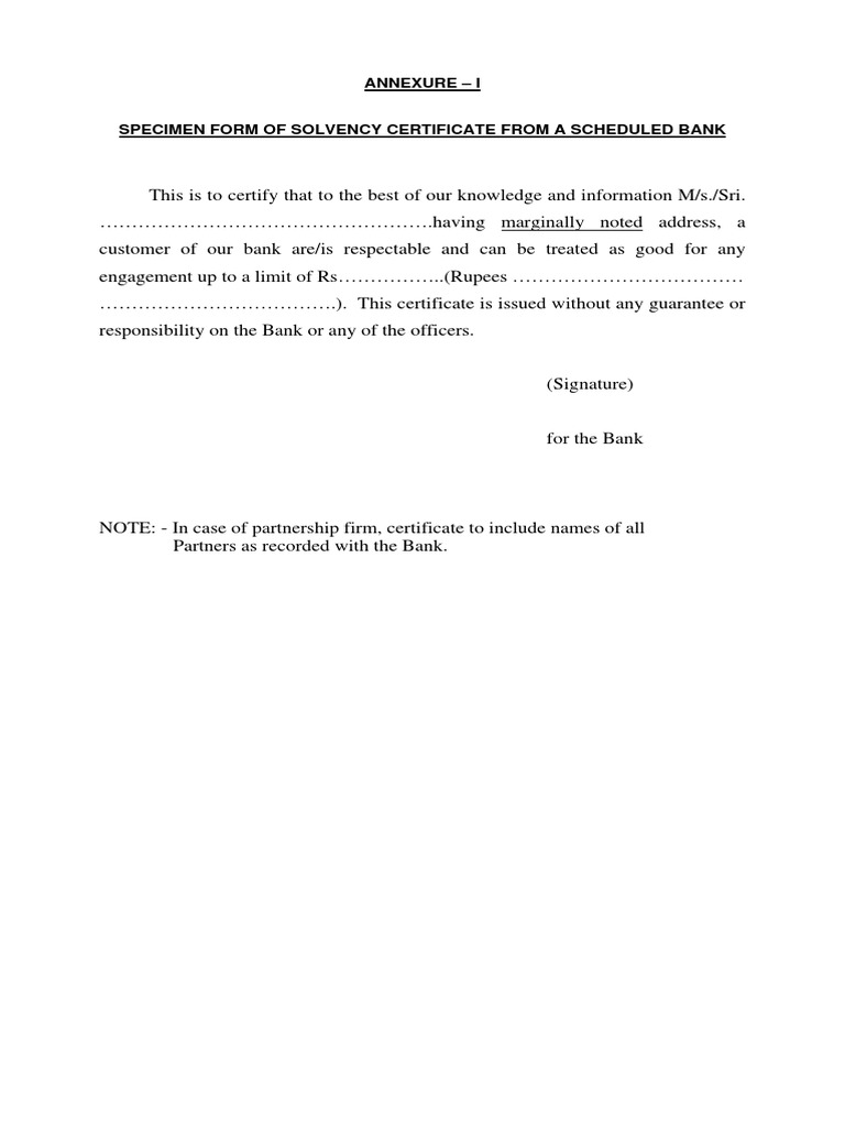 Solvency Certificate Format Sample | PDF | Finance & Money Management