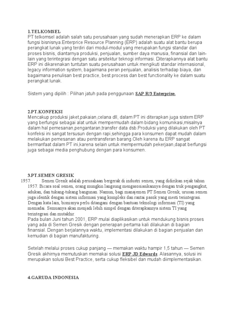 Contoh Perusahaan yang Terapkan ERP | PDF