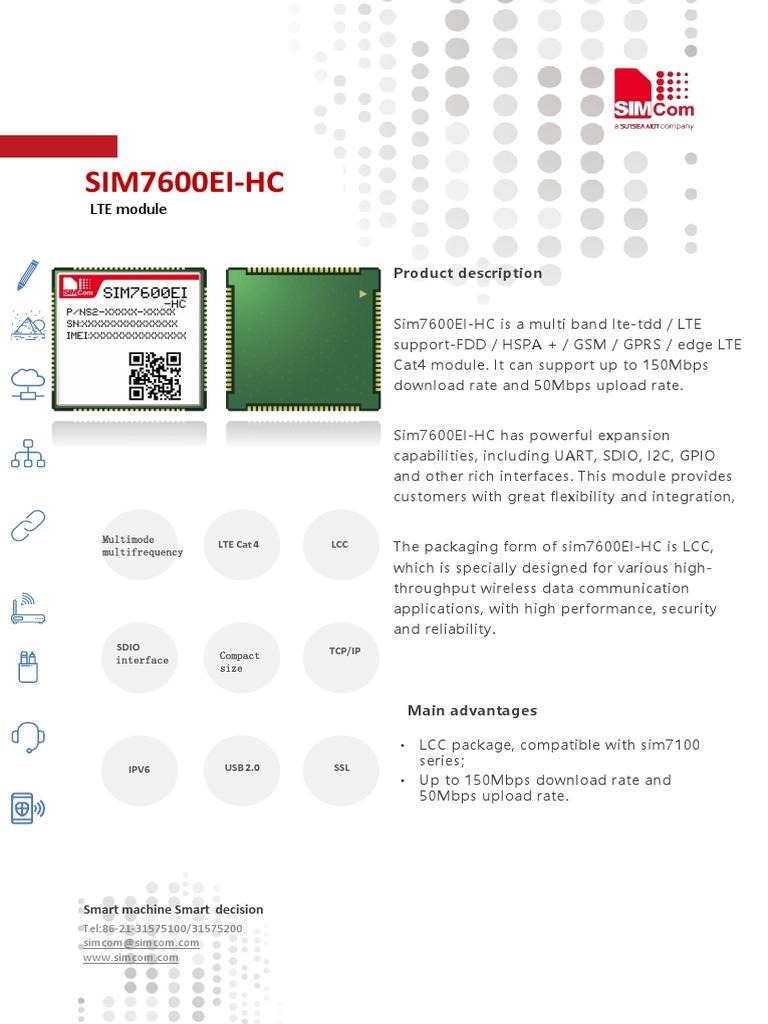 Sim7600ei-Hc Spec | PDF | Lte (Telecommunication) | General Packet ...