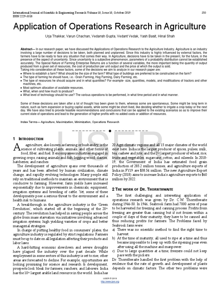 Application of Operations Research in Agriculture | PDF | Agriculture ...