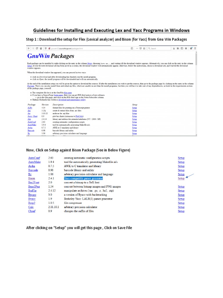 Guidelines For Installing and Executing Lex and Yacc Programs in Windows | PDF