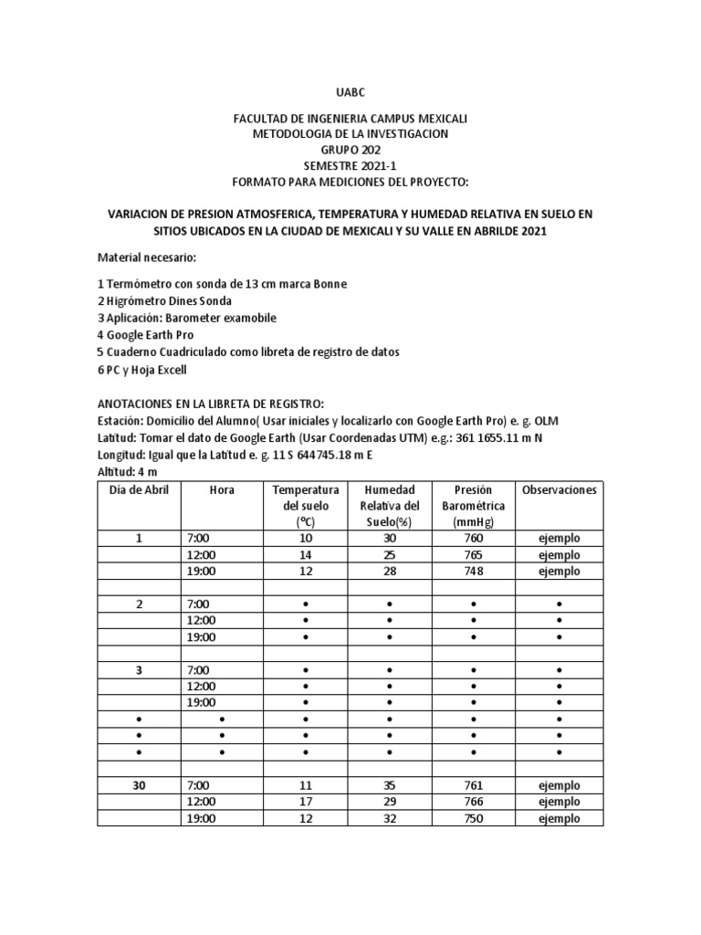 UABC Formato Mediciones | PDF | Ciencias de la Tierra | Física Aplicada e Interdisciplinaria