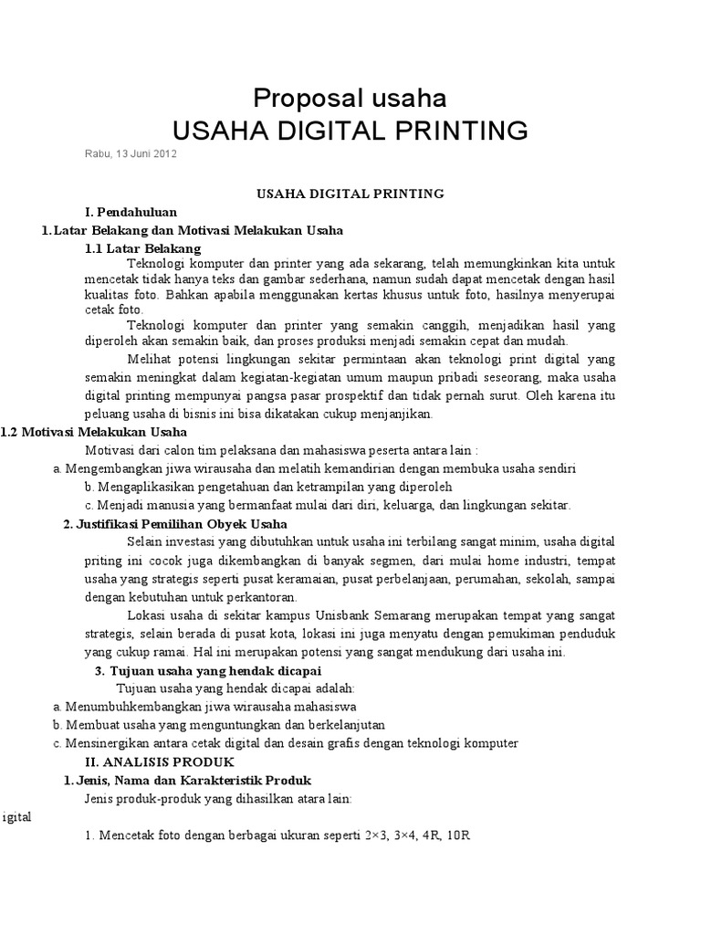 Proposal Usaha Usaha Digital Printing | PDF