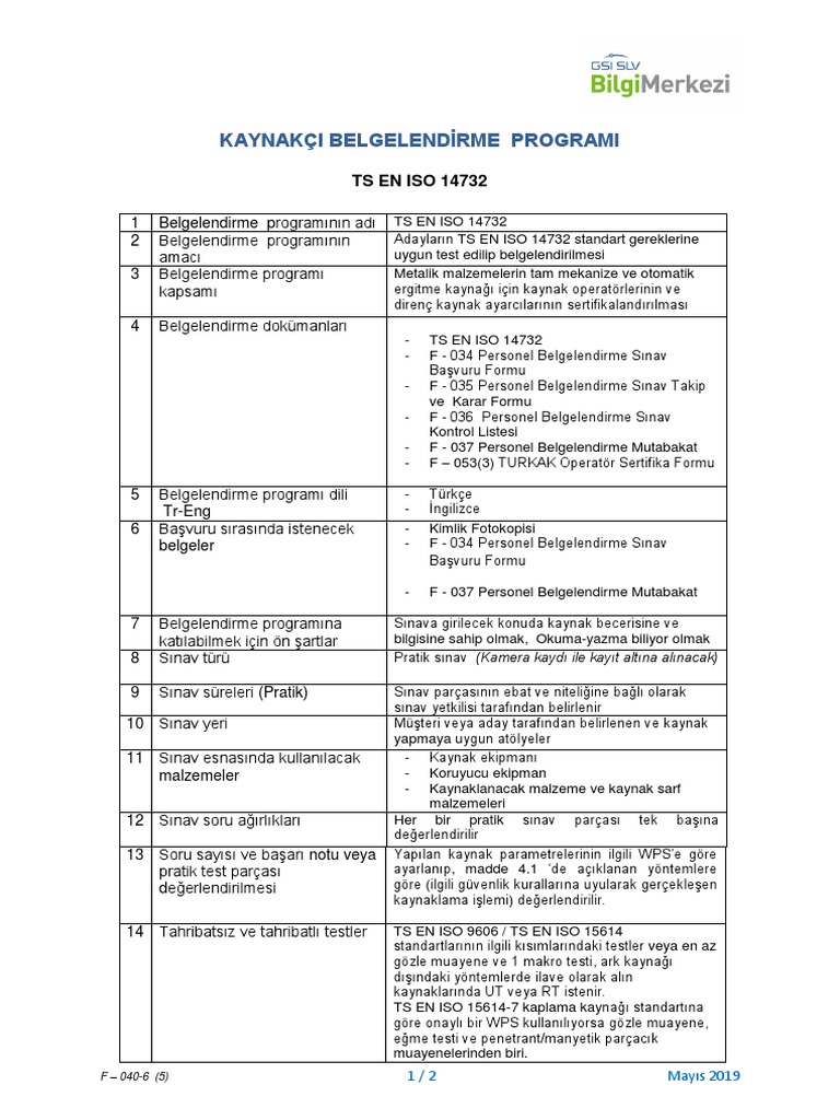 TS EN ISO 14732 Kaynak Operatoru Belgelendirme Programi | PDF