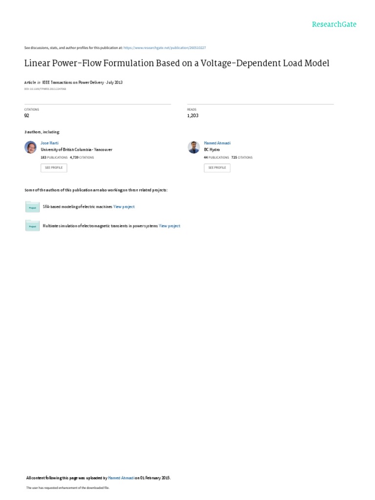 Linear Power-Flow Formulation Based On A Voltage-Dependent Load Model | PDF | Electrical ...