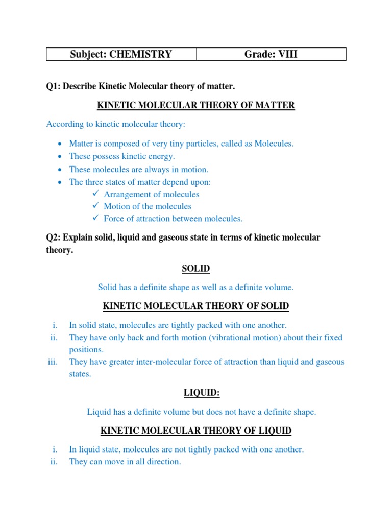 Kinetic Molecular Theory Explained | PDF | Gases | Diffusion