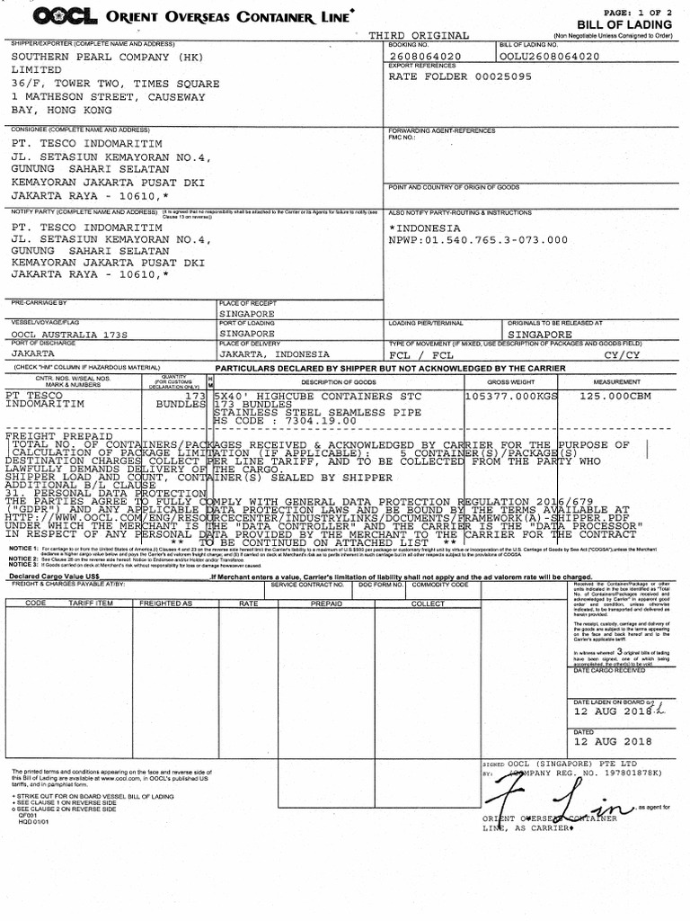 BL - Oocl Australia | PDF