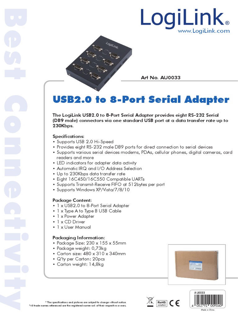 Usb2.0 To 8-Port Serial Adapter: WWW - Logilink | PDF | Usb | Computing