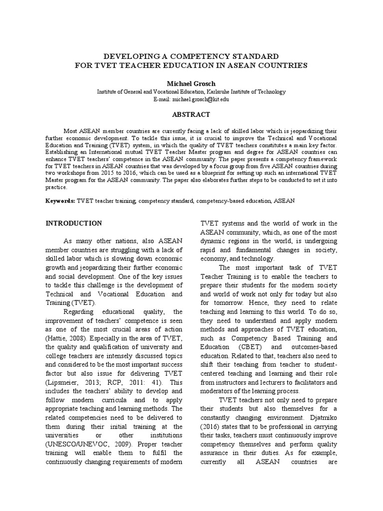 ASEAN TVET Teacher Competency Framework | PDF | Competence (Human Resources) | Vocational Education