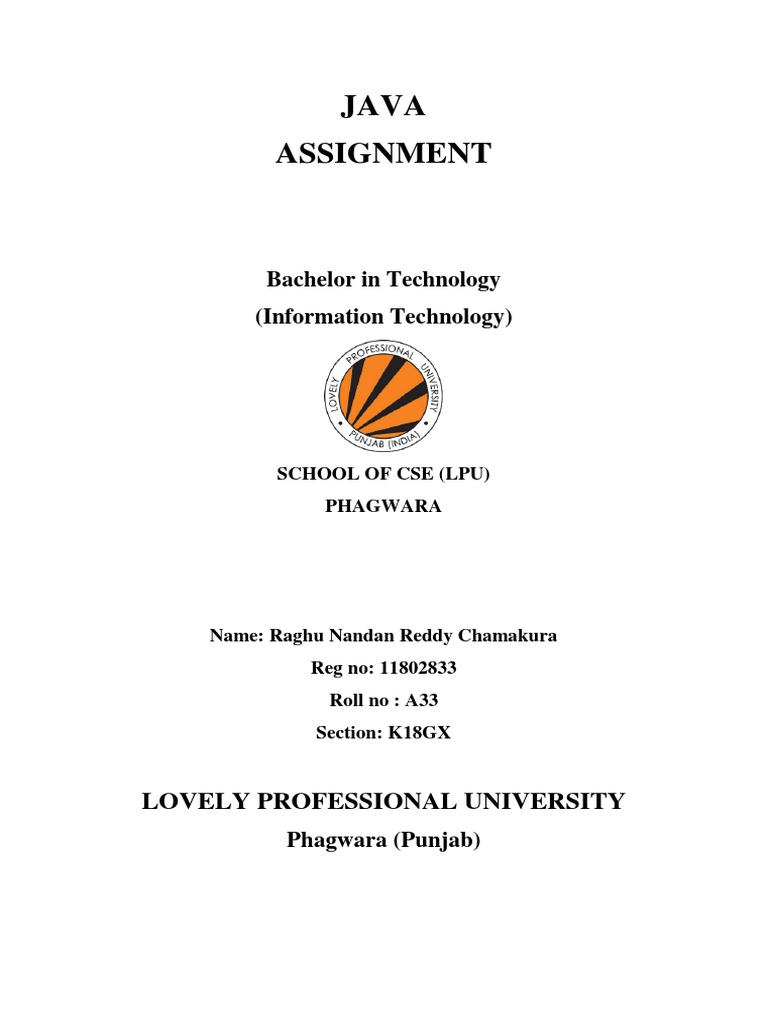 Java Assignment: Bachelor in Technology (Information Technology) | PDF | Systems Engineering ...
