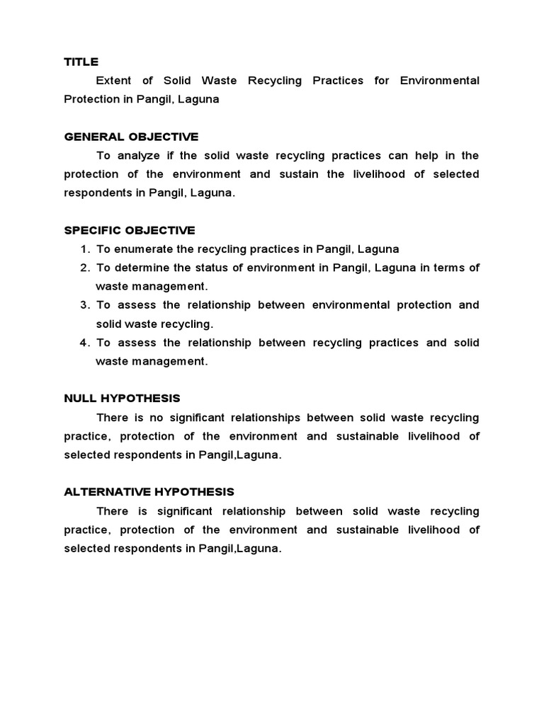 Statement of The Problem | PDF | Waste | Waste Management