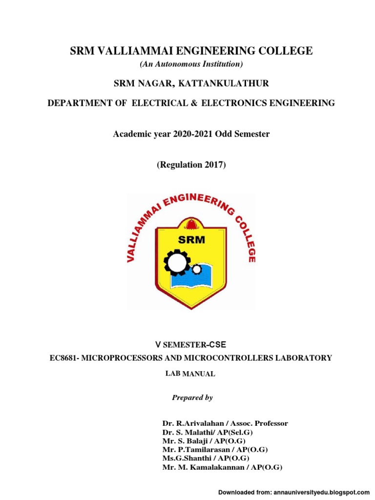 EC8681-Microprocessors and Microcontrollers Lab Manual | PDF | Electric Motor | Central ...
