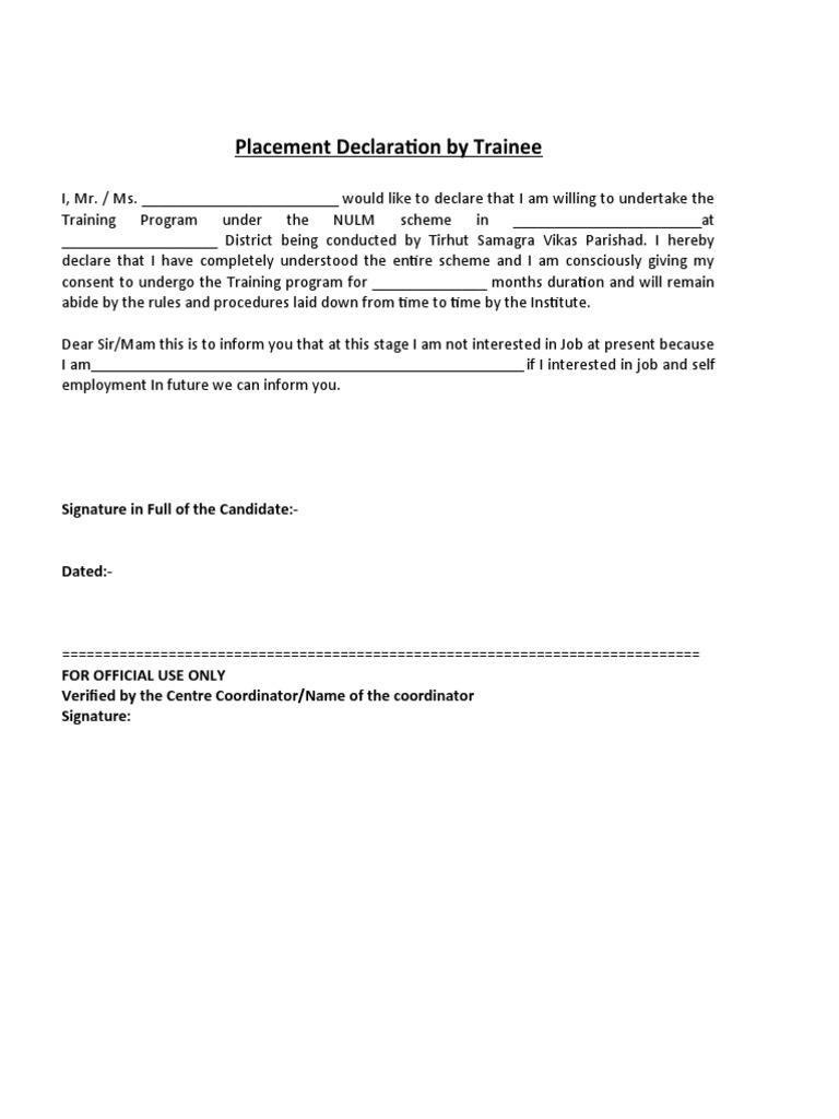 Trainee Placement Declaration Form | PDF | Career & Growth | Business