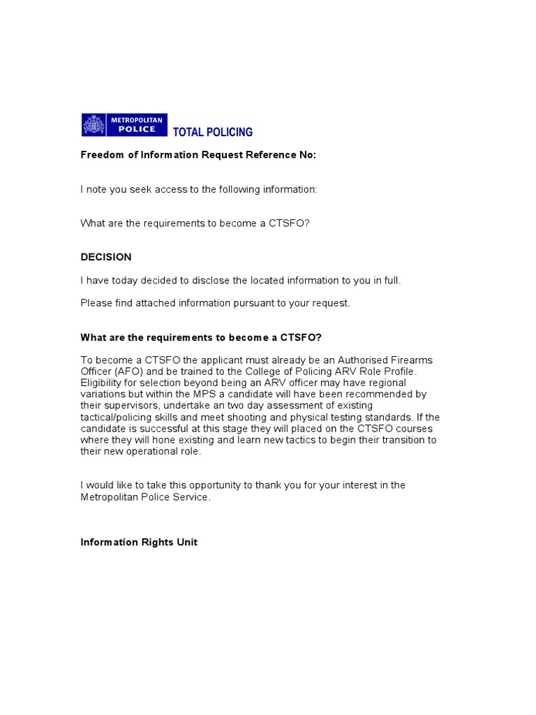Information Rights Unit - Requirements To Become A Ctsfo | PDF