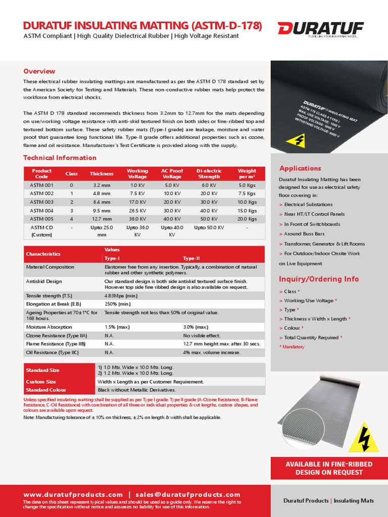 Duratuf Insulating Matting (Astm-D-178) : Features | PDF | Insulator ...