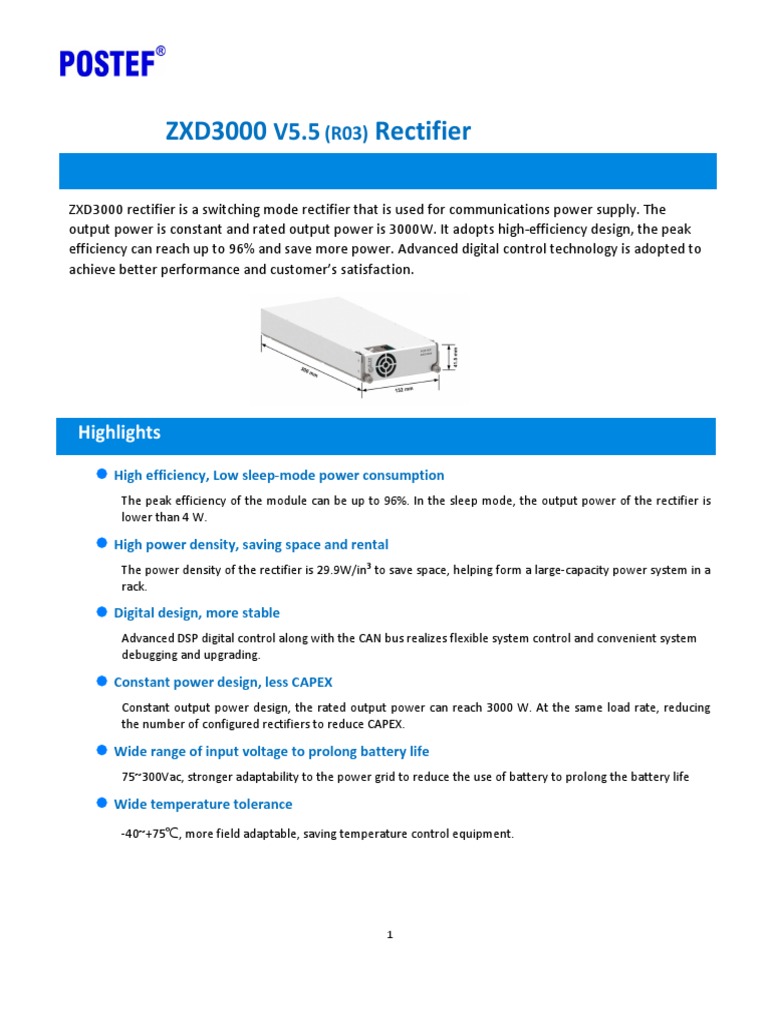 ZXD3000 V5.5 (R03) Rectifier Datasheet-Up | PDF | Rectifier | Power Supply