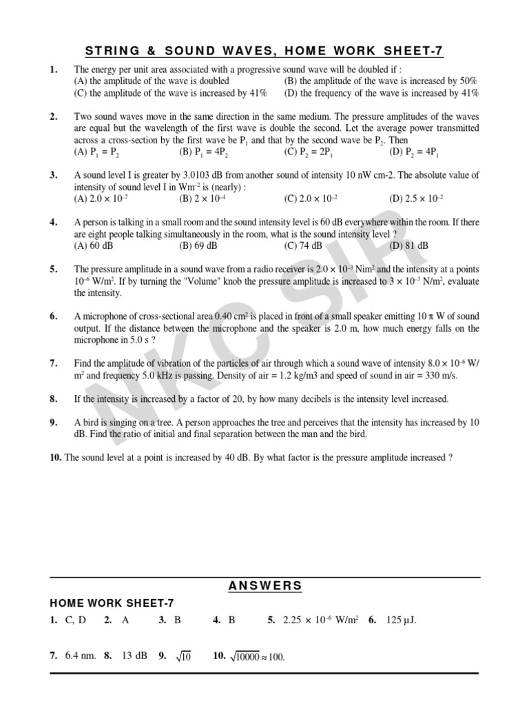 String & Sound Waves, Home Work Sheet-7 | PDF | Amplitude | Waves