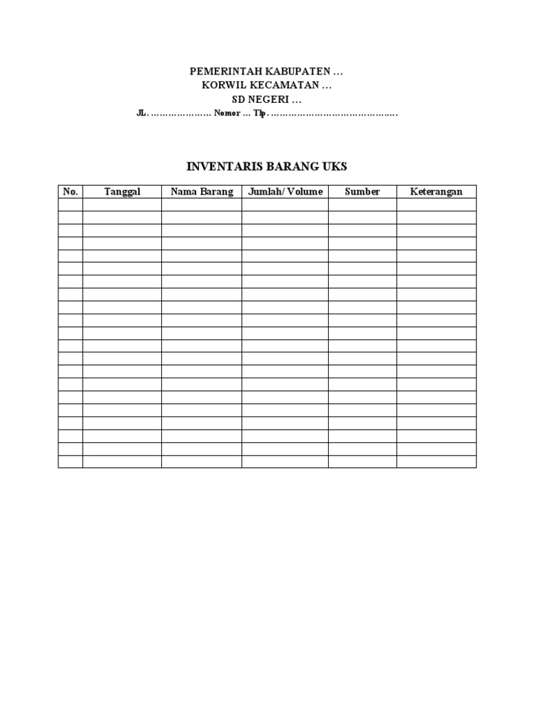 Buku Inventaris Barang Uks SD | PDF