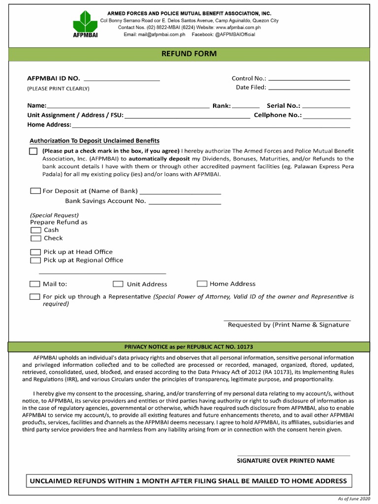 AFPMBAI Refund Form | PDF