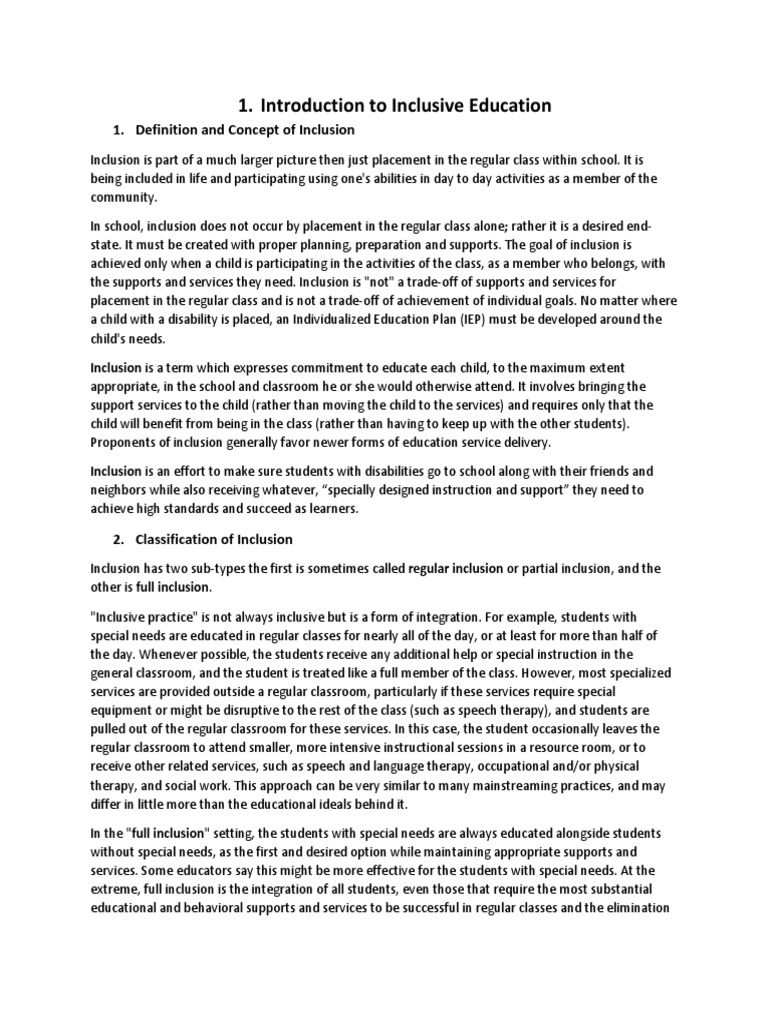 Introduction To Inclusive Education: 1. Definition and Concept of ...