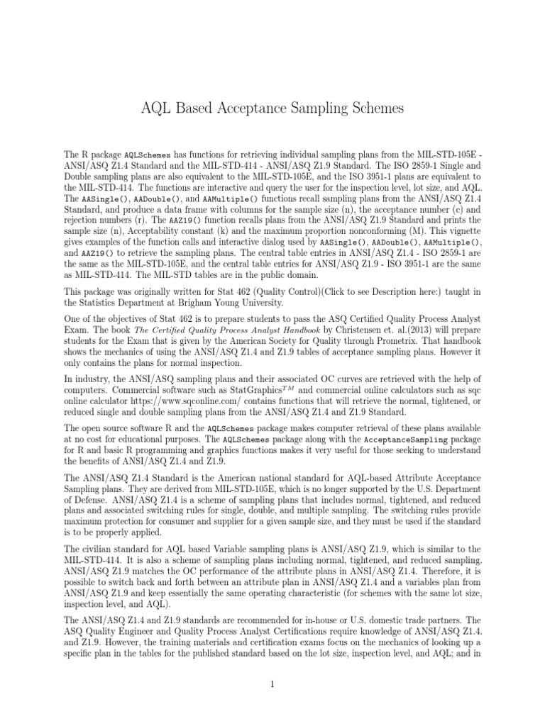 AQL Based Acceptance Sampling Schemes | PDF | Standard Deviation | Sampling (Statistics)