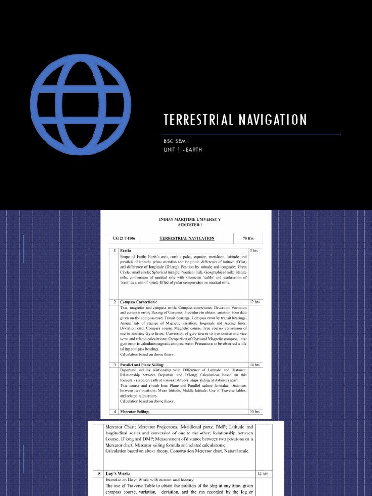 Terrestrial Navigation: BSC Sem I Unit 1 - Earth | PDF | Latitude | Sphere