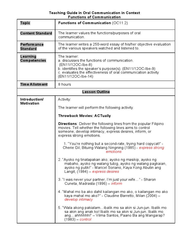 TG - Functions-of-Communication-Oral-Communication | PDF ...