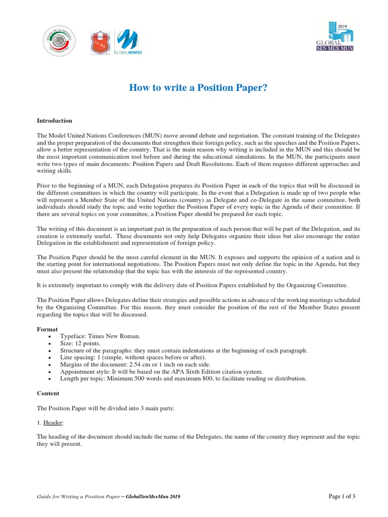 How To Write A Position Paper? | PDF | United Nations | International ...